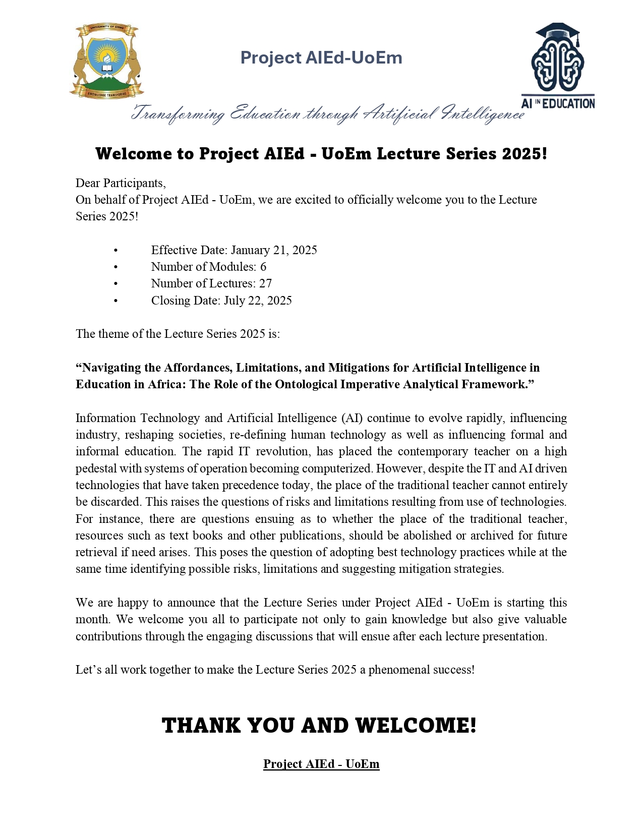 Project AIEd – Transforming Education through Artificial Intelligence
